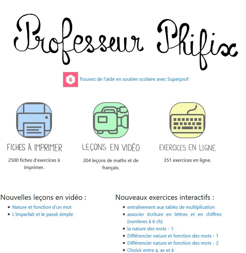 PROFESSEUR PHIFIX activités en ligne et fiches à imprimer en français ...