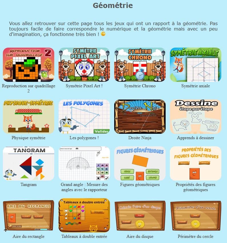 GEOMETRIE SUR LE SITE LOGICIEL EDUCATIF – Jeuxtravaillenligne